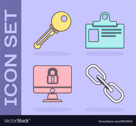 Set Chain Link Key Lock On Computer Monitor Vector Image
