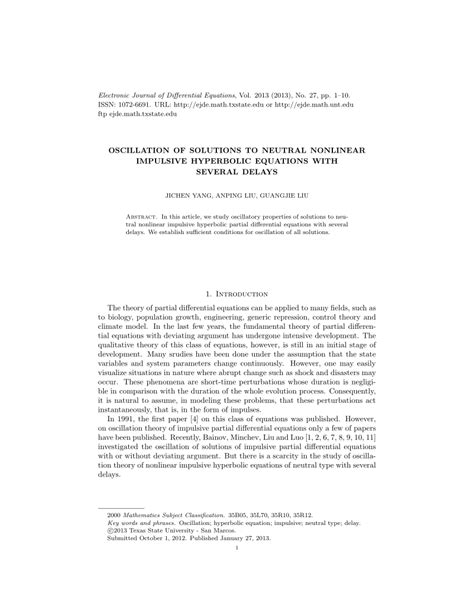 Pdf Oscillation Of Solutions To Neutral Nonlinear Impulsive Hyperbolic Equations With Several