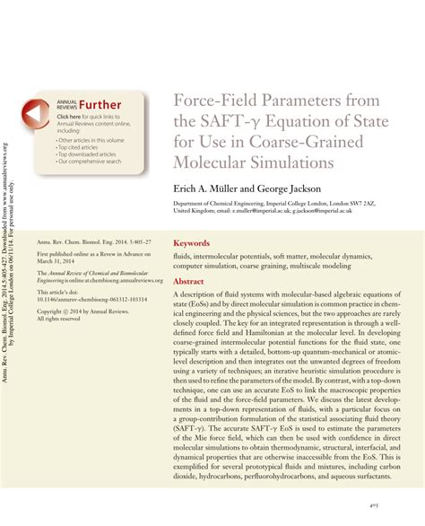 Pdf Force Field Parameters From The Saft γ Equation Of State For Use In Coarse Grained