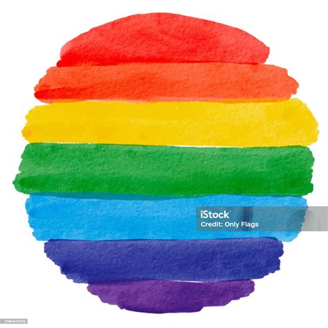 무지개 깃발 수채화 브러시 페인트 원 모양으로 Lgbt 프라이드의 달 수채화 질감 개념 Lgbt 프라이드의 달에 대한 스톡 벡터 아트 및 기타 이미지 Lgbt 프라이드의