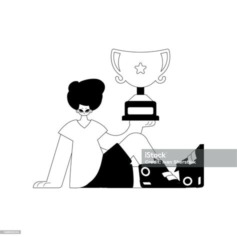 개인은 승자의 소유자를 손에 쥐고 있습니다 분쇄 및 화이트 라인 장인 정신 트렌디한 스타일 벡터 일러스트레이션 검은색에 대한 스톡 벡터 아트 및 기타 이미지 Istock