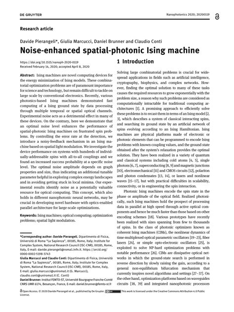 Pdf Noise Enhanced Spatial Photonic Ising Machine