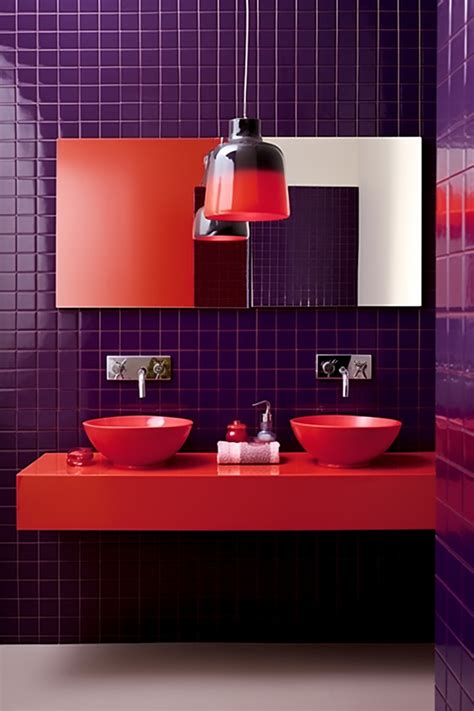 검은색 가구와 세면대가 있는 빨간색 욕실 배경 배경 화면 및 일러스트 무료 다운로드 Pngtree