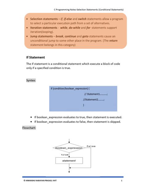 C Selection Statement Notes Pdf Control Flow Computer Science