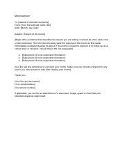 Memo Template Docx Memorandum To Names Of Intended Recipients From Your First And Last Name