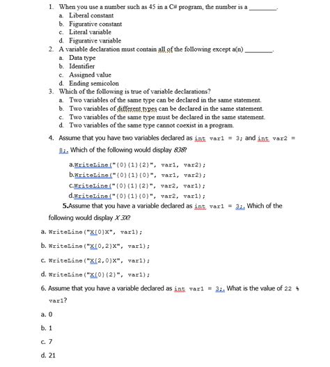 Solved 1 When You Use A Number Such As 45 In A C Program
