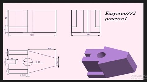Creo Parametric Basic Part Modeling Tutotial Practice 1 For Creo Beginners Youtube