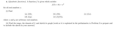 Solved 4 Quadratic Functions A Function F Is Given Which