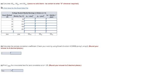 Solved A Calculate SSxx SSyy And SSxy Leave No Cells Chegg Com