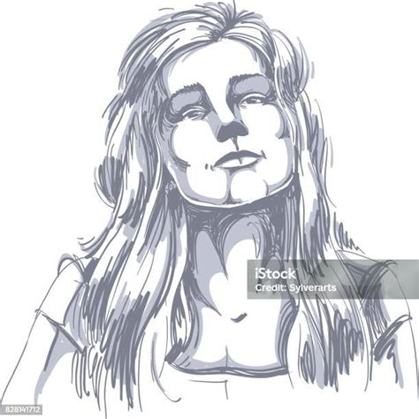 백색 피부 유혹 여자 얼굴 감정 테마 그림의 손으로 그린 초상화 아름 다운 섹시 한 여자는 흰색 바탕에 포즈입니다 개성 개념에