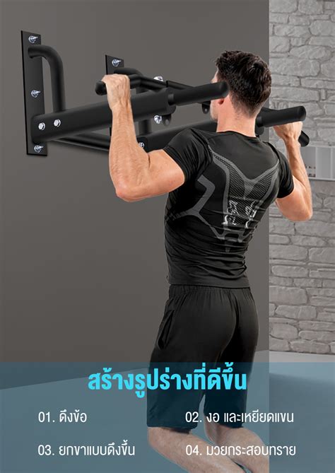 บาร์โหนติดผนัง หรือกําแพง สำหรับติดถาวร Wall Pull Up Bar อุปกรณ์ฟิตเนส ยืดตัว บริหารหน้าท้อง