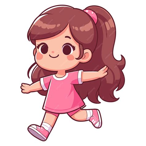Uma Garota De Desenho Animado Com Um Vestido Rosa E Um Fundo Branco