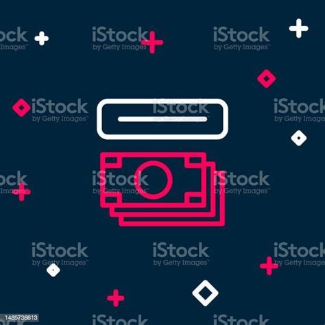 라인 Atm 현금 자동 입출금기와 돈 아이콘이 파란색 배경에 분리되어 있습니다 다채로운 개요 개념입니다 벡터 공항 터미널에 대한 스톡 벡터 아트 및 기타 이미지 Istock