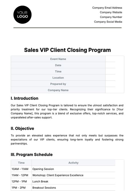 Free Sales Vip Client Closing Program Template To Edit Online