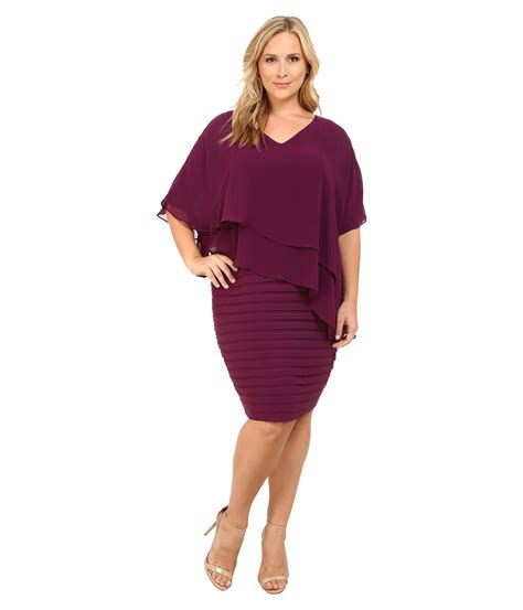 Lyst Adrianna Papell Plus Size Layered Chiffon Caplet Band Matte Jersey Dress In Red