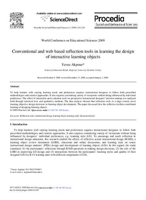 Pdf Conventional And Web Based Reflection Tools In Learning The