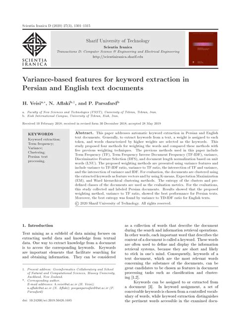 Pdf Variance Based Features For Keyword Extraction In Persian And English Text Documents
