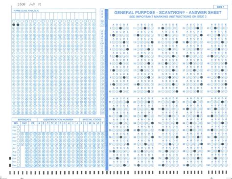 Exams 1 2 3 Keys Fall 2019 Side 1 General Purpose Scantron
