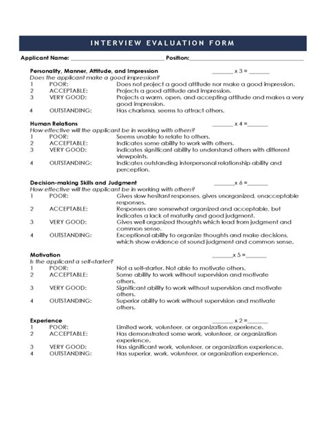 Sample Interview Evaluation Form Free Download