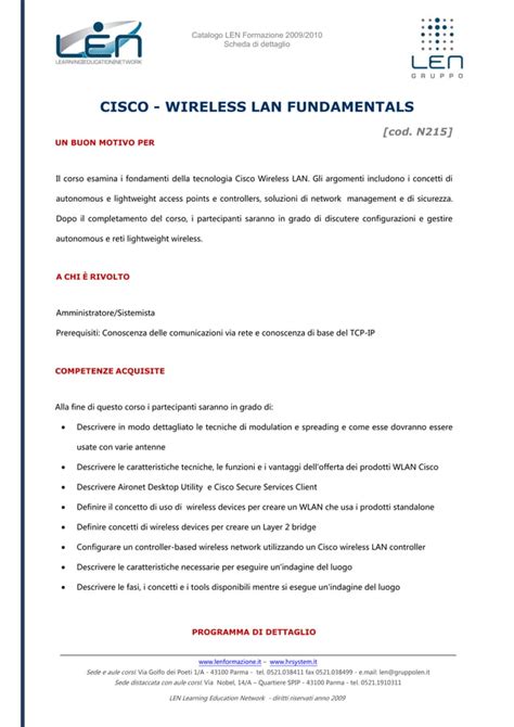 Cisco Wireless Lan Fundamentals Scheda Corso LEN PDF