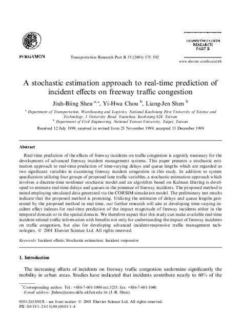 Pdf A Stochastic Estimation Approach To Real Time Prediction Of Incident Effects On Freeway