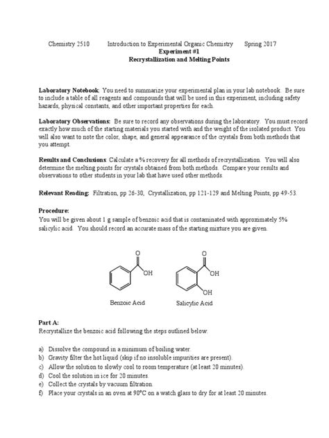 Lab 1 Recrystallization Pdf Filtration Applied And