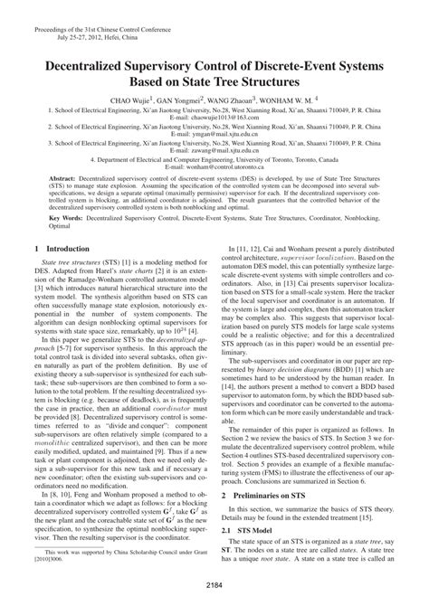 pdf decentralized supervisory control of discrete event systems based