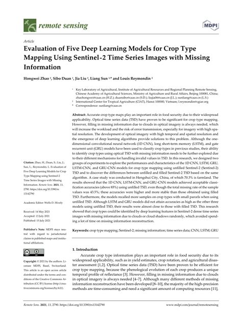 Pdf Evaluation Of Five Deep Learning Models For Crop Type Mapping