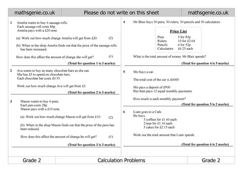 Maths Genie Grade 2 Calculation Problems Studocu