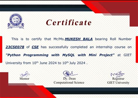 Python Mysql Internship Learning Gietuniversity Mukesh Bala