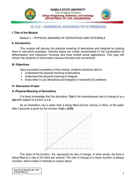 1st Module Numerical Solutions To Ce Problems Physical Meaning Of