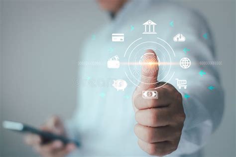 Businessman Use Digital Processing Of Biometric Identification