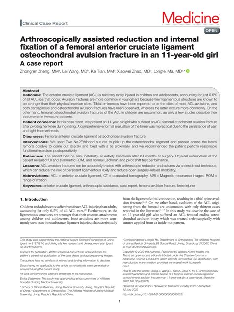 Pdf Arthroscopically Assisted Reduction And Internal Fixation Of A Femoral Anterior Cruciate