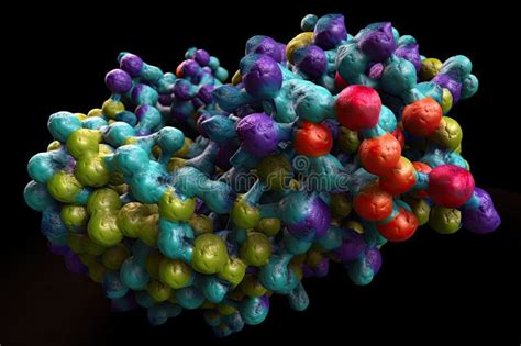 3 D Model Of A Protein In Full Detail With Individual Atoms And Bonds