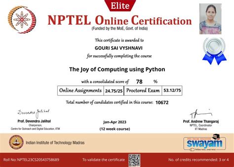 Gouri Sai Vyshnavi On Linkedin Nptel Python Elite Silver Iitmadras