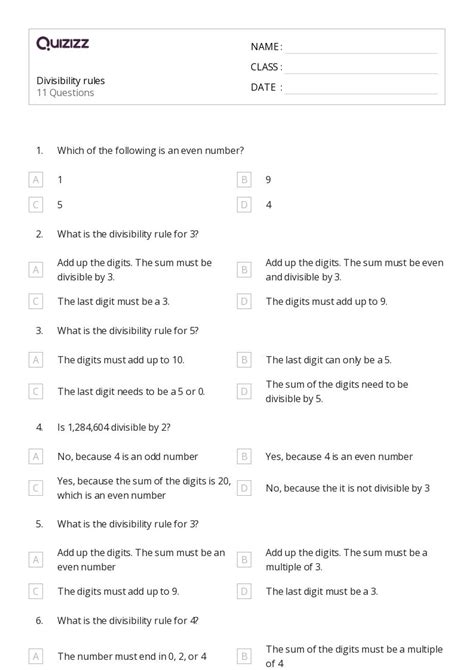 50 Divisibility Rules Worksheets For 7th Grade On Quizizz Free And Printable