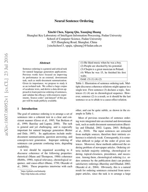 Pdf Neural Sentence Ordering