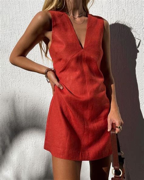 Linen Sleeveless Slim V Neck Vest Dress Ntg Fad