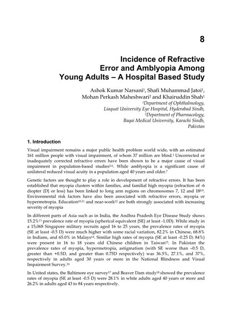 Pdf Incidence Of Refractive Error And Amblyopia Among Young Adults