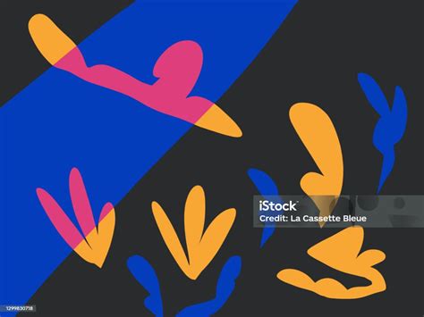 현대적이고 추상적인 일러스트플라워와 식물색이 블랙 배경에 그려져 있습니다 포비즘과 앙리 마티스의 분위기를 잘라낸다 아트 제품 프린트 포스터 및 패션용 컷아웃에 대한 스톡