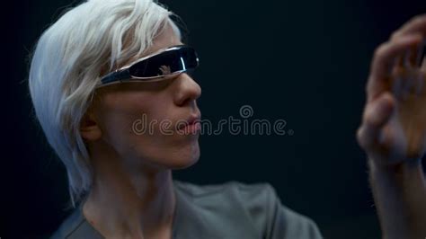 Vr Goggles Man Analyzing Innovation Data With Cyberspace Metaverse