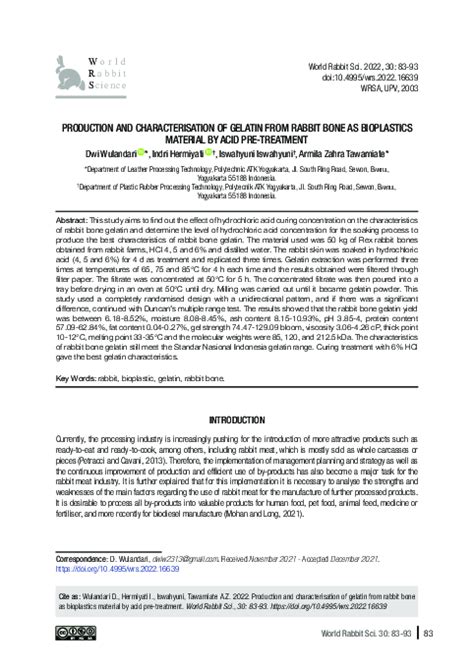 Pdf Production And Characterization Of Gelatin From Rabbit Bone As