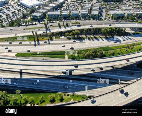 Aerial View Of Highway Transportation With Small Traffic Highway