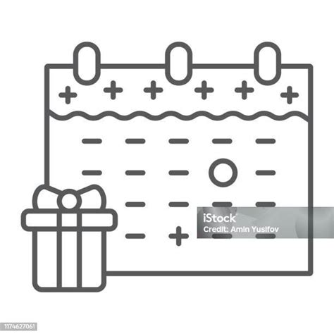 크리스마스 달력 얇은 라인 아이콘 날짜와 새해 현재 및 달력 기호 벡터 그래픽 흰색 배경에 선형 패턴입니다 0명에 대한 스톡 벡터 아트 및 기타 이미지 Istock