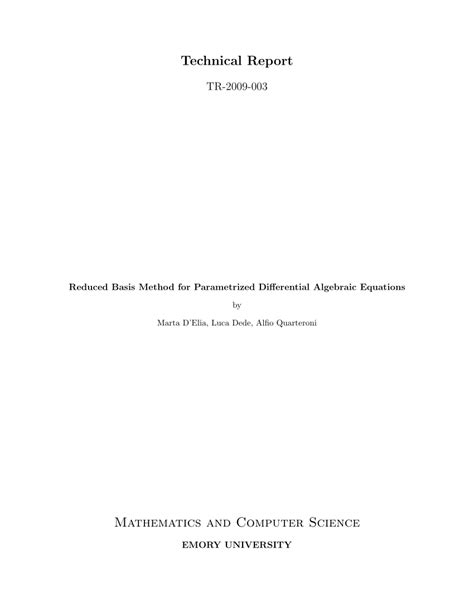 Pdf Reduced Basis Method For Parametrized Differential Algebraic