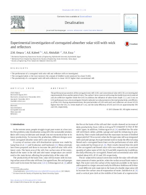Pdf Experimental Investigation Of Corrugated Absorber Solar Still With Wick And Reflectors