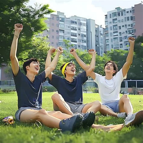 青少年ai数字艺术 篮球青少年朋友草地庆祝胜利手势生活化写实商业照片 Ai人像免费下载 Png格式 4096像素 编号71435809 千图网