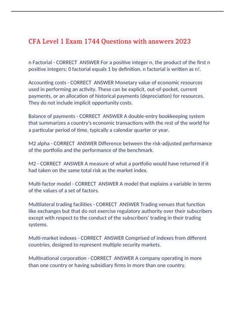 Cfa Level 1 Exam 1744 Questions With Answers 2023 100 Correct Cfa