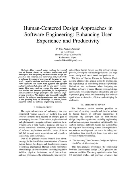Pdf Human Centered Design Approaches In Software Engineering Enhancing User Experience And