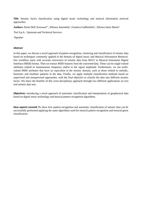 Pdf Seismic Facies Classification Using Digital Music Technology And Musical Information